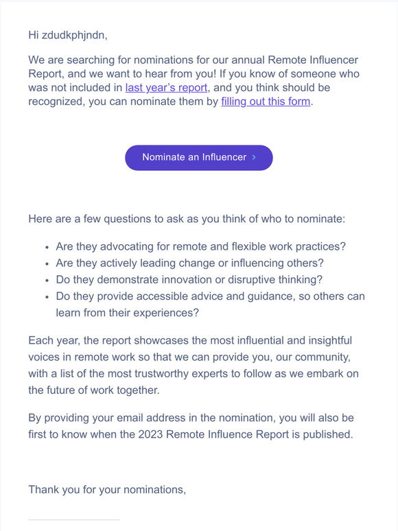 Remote: Last chance! Recommend a nominee for our 2023 Remote Influencer ...