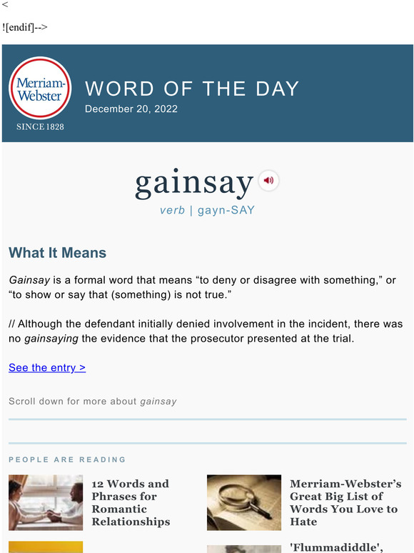 Merriam-Webster: Gainsay - plus, 12 Words and Phrases for Romantic ...