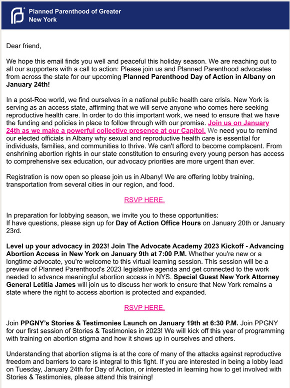 Planned Parenthood: Join us in the 2023 Day of Action at Albany | Milled