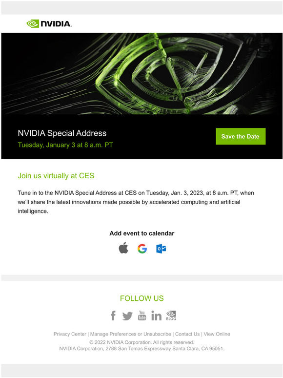 Nvidia: Save the Date: NVIDIA Special Address at CES | Milled