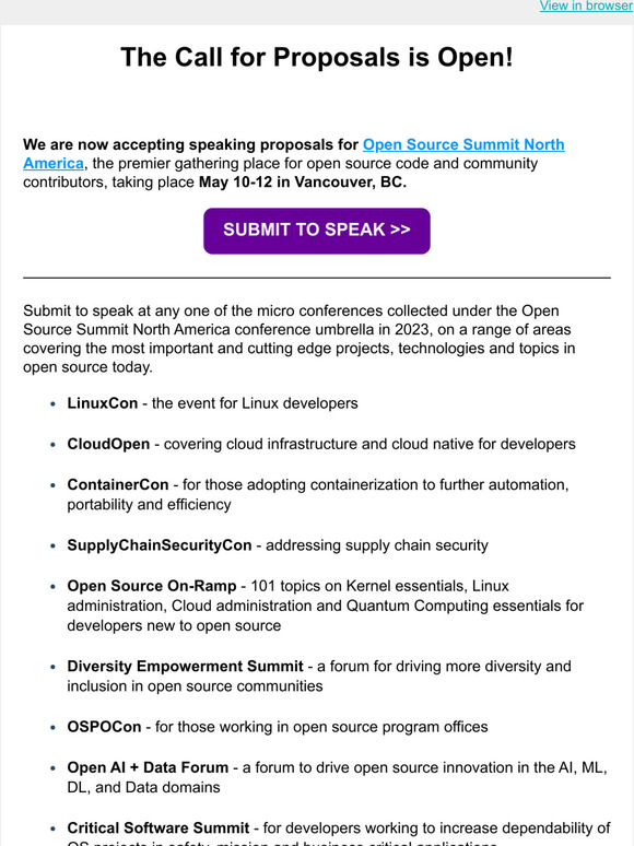 The Linux Foundation: Call for Proposals Now OPEN for Open Source Summit North America 2023 ...