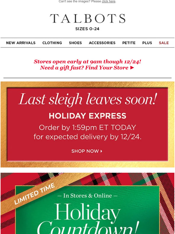 Talbots: FINAL DAY! Order BEFORE 2PM ET to get gifts by 12/24 | Milled