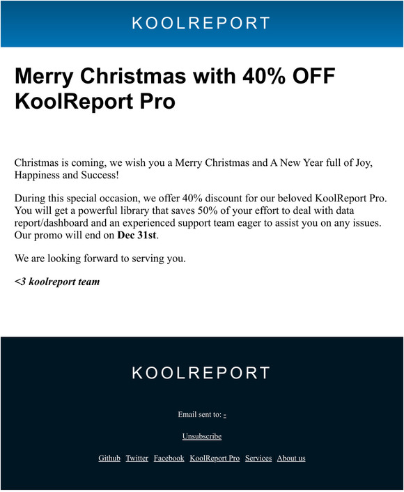 KoolReport: Merry Christmas with 40% OFF KoolReport Pro | Milled