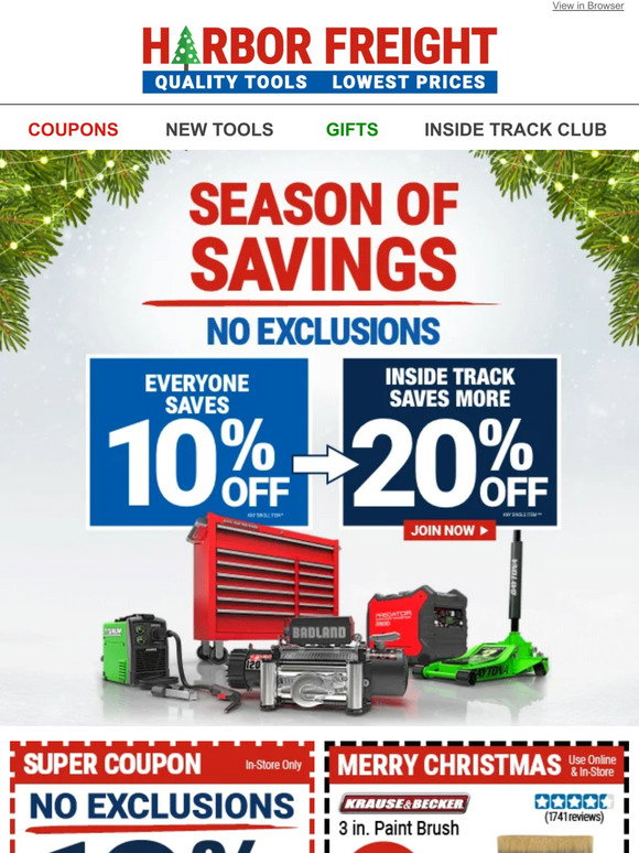 Harbor Freight: Merry Christmas from Harbor Freight! 10% Off Any ...
