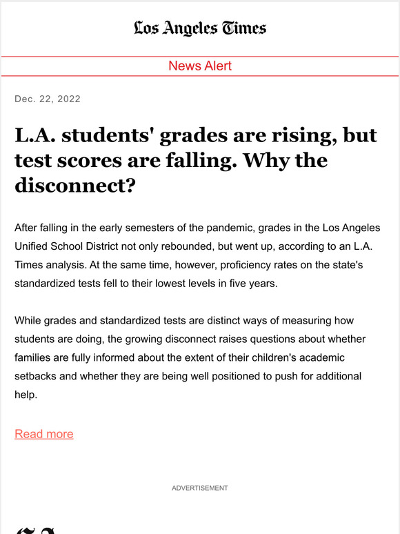 Los Angeles Times: L.A. students’ grades are rising, but test scores ...