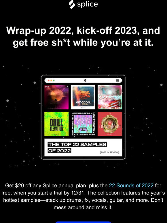 Splice: Get $20 off any Splice annual plan, plus free sounds when you ...
