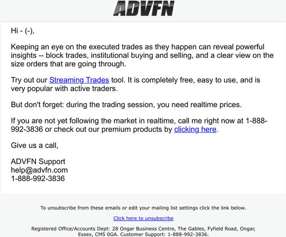 ADVFN: ADVFN Trades (Time & Sales) Tool | Milled