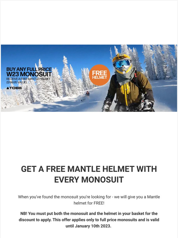 TOBE Outerwear: Limited time offer - get a free helmet with every ...