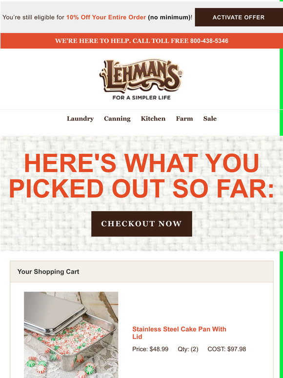 Lehman's: 🛒 Your cart is waiting! Get 10% OFF 🛒 | Milled