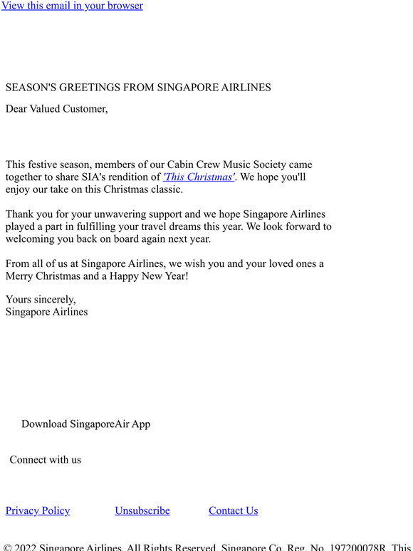 Singapore Airlines: Season's Greetings from Singapore Airlines | Milled