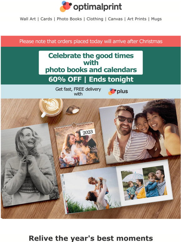 Optimalprint: —, Ends Midnight ⌛ Up to 60% off calendars, photo books ...
