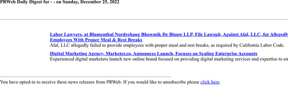 PRWeb: PRWeb Daily Digest for — — on Sunday, December 25, 2022 | Milled