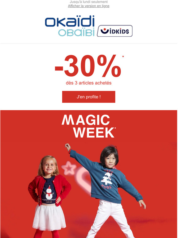 Okaïdi: La bonne nouvelle du jour : -30% dès 3 articles ! | Milled