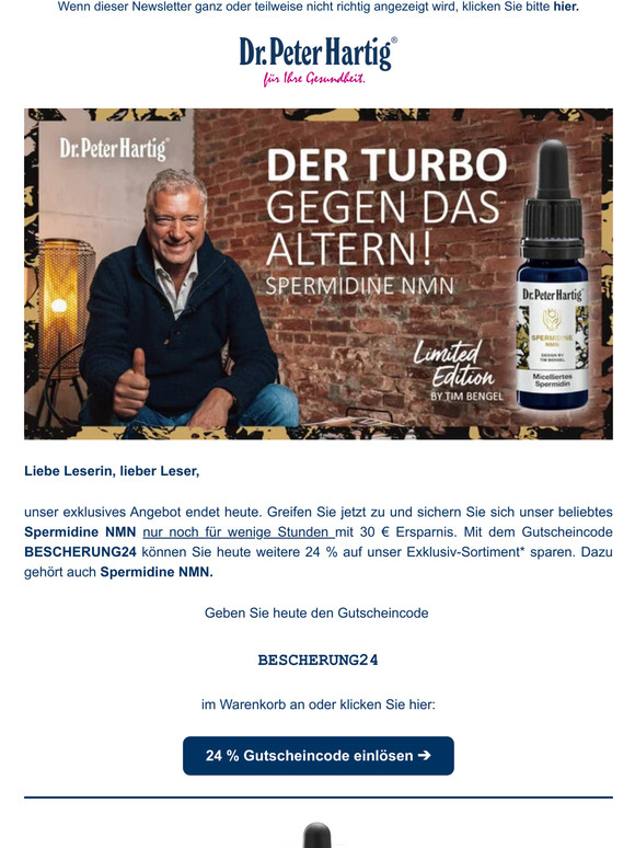 Dr. Peter Hartig: Last Chance: Spermidine NMN zum Sonderpreis | Milled