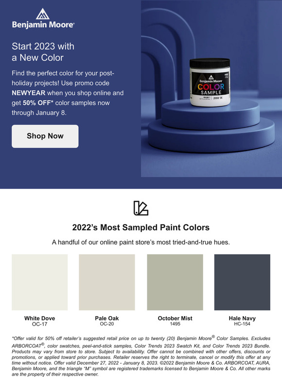 Benjamin Moore Paints: 50% Off Paint Color Samples Starts NOW! | Milled