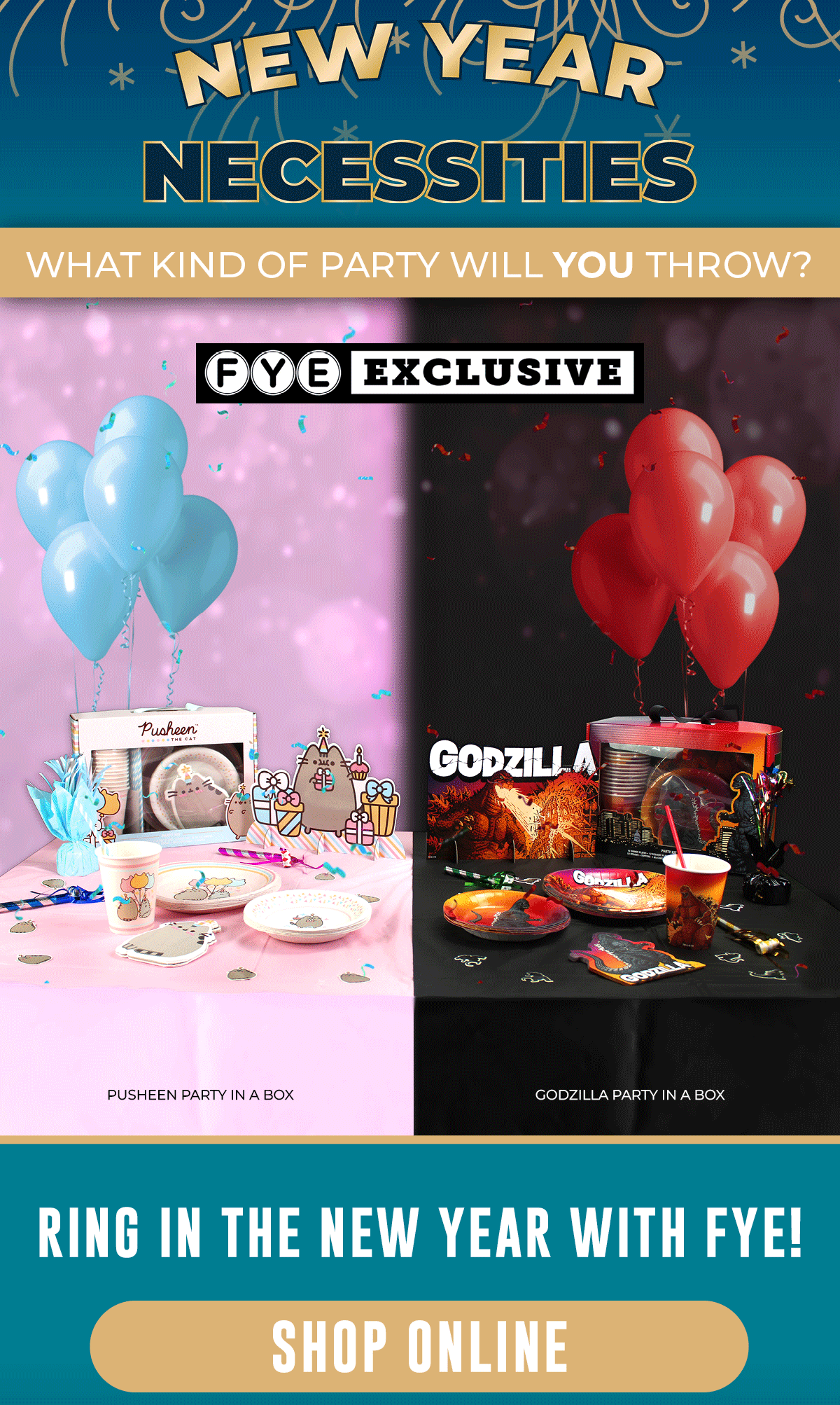 FYE: Exclusive Godzilla & Pusheen Party Kits to ring in the new year ...