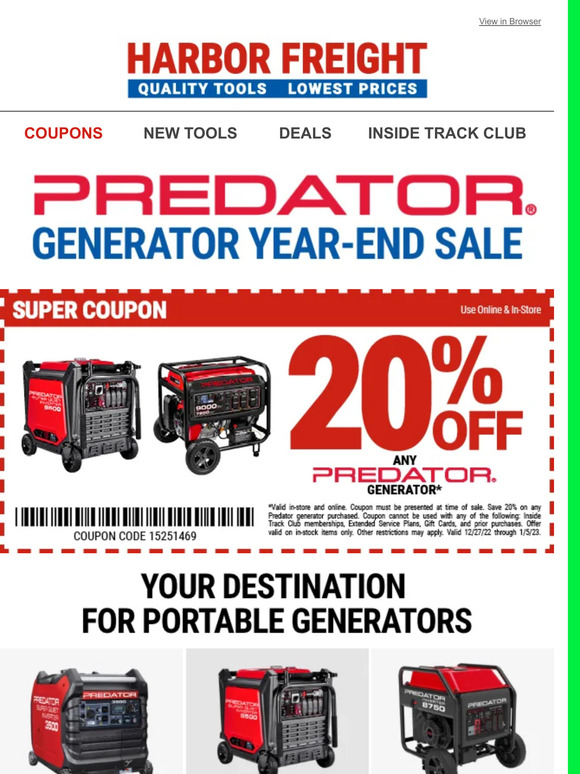 Harbor Freight: Limited Time: 20% OFF ALL GENERATORS! | Milled