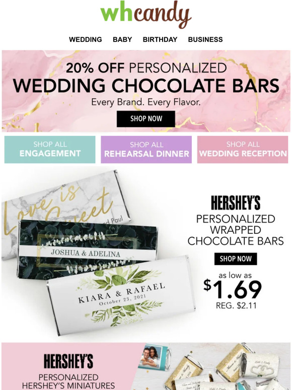 WH Candy: Upcoming Wedding? 30% OFF Wedding Chocolate Bars! | Milled