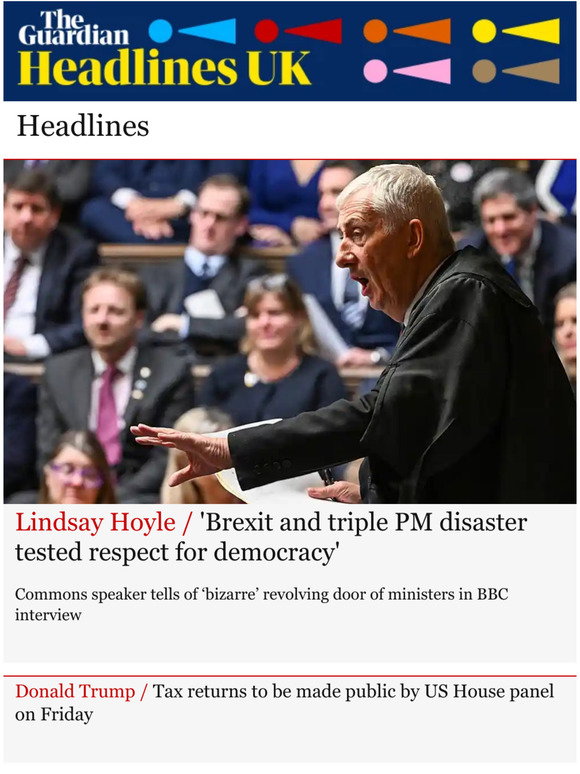 The Guardian: The Guardian Headlines: Brexit and triple PM ‘disaster ...
