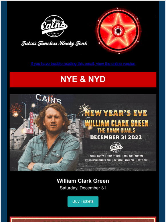 Cain's Ballroom: Spend NYE with William Clark Green & The Damn Quails ...