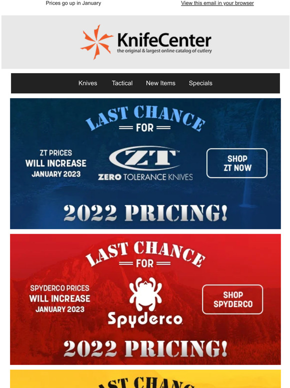 KnifeCenter: Last Chance for 2022 Pricing: Spyderco, ZT, Kershaw and ...