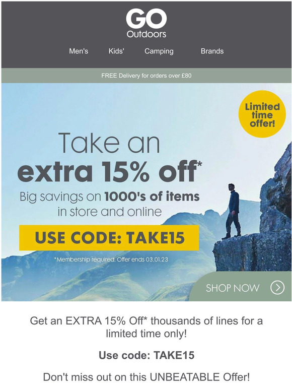 Go Outdoors: EXTRA 15% Off Thousands Of Lines! | Milled