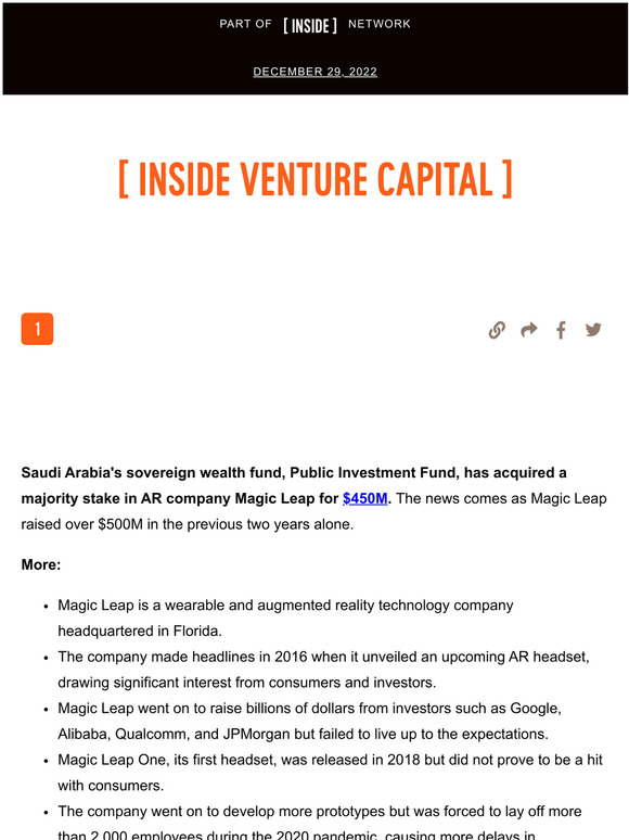 Inside: Saudi Arabia acquires majority stake in Magic Leap | Milled