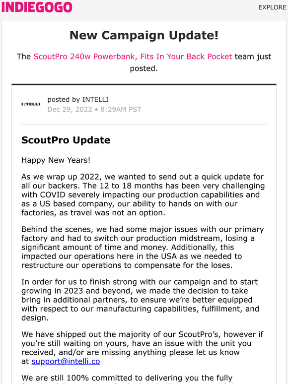 Indiegogo: 📢 Update #29 from ScoutPro 240w Powerbank, Fits In Your Back Pocket | Milled