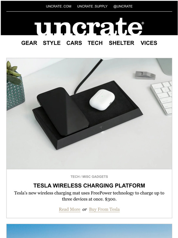 Uncrate: Tesla Wireless Charging Platform & more | Milled