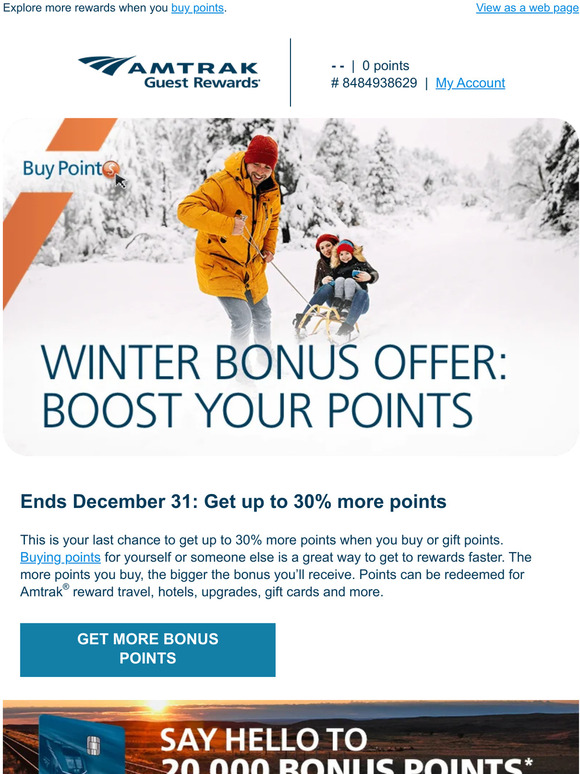 Amtrak: Last chance: limited-time winter points offer. | Milled