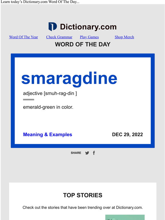 Dictionary.com: smaragdine | Word of the Day | Milled
