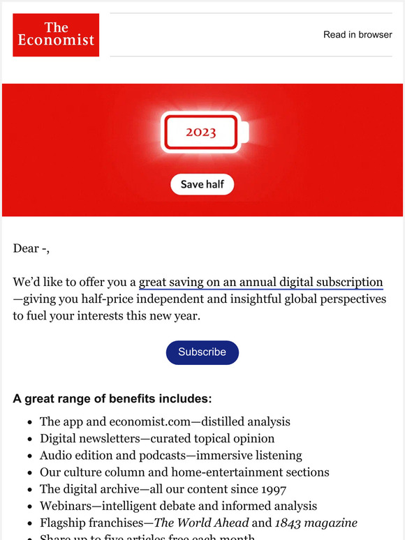 The Economist: Save half on an annual subscription | Milled