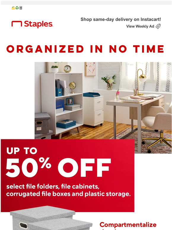 Staples: 50% off organization + Free in-store recycling. | Milled