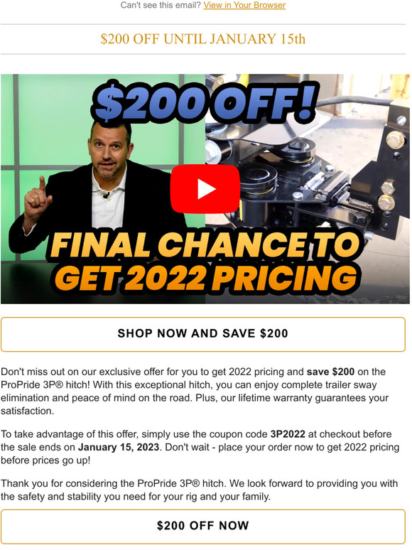 ProPride: Get 2022 Pricing - $200 off on the ProPride 3P® Hitch. | Milled