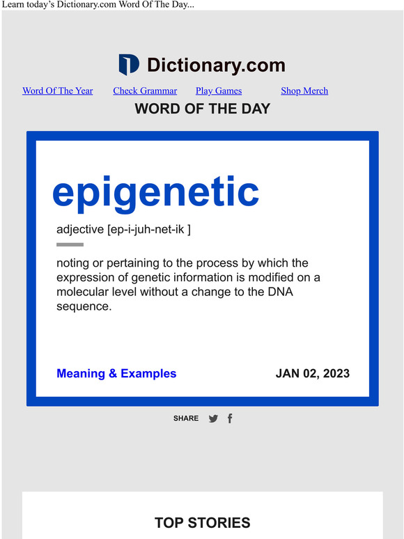Dictionary.com: epigenetic | Word of the Day | Milled