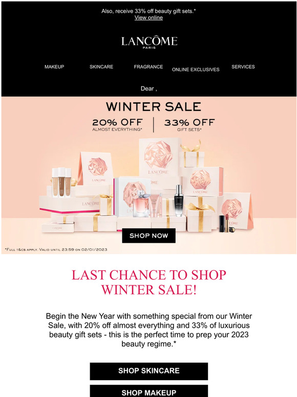Lancôme: Last Chance! Shop 20% off almost everything* | Milled