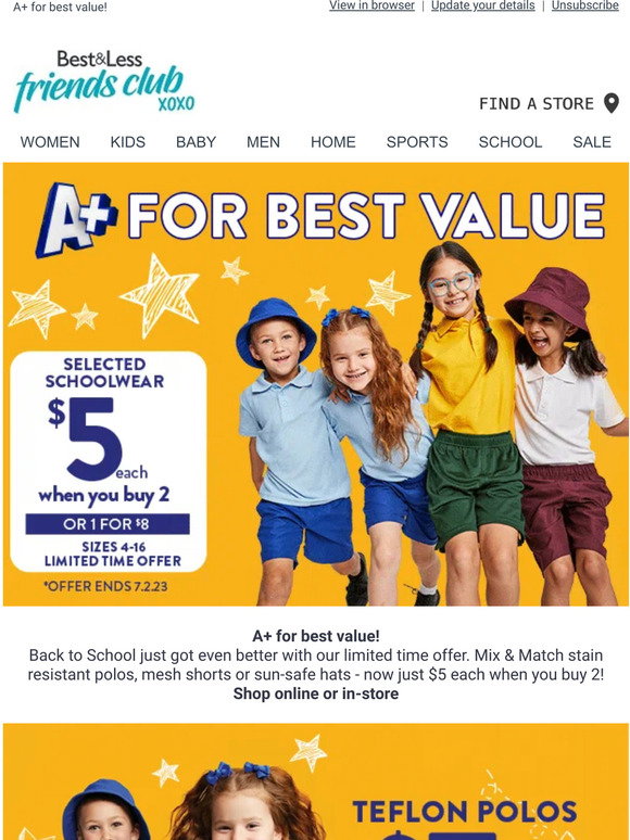 Best & Less: Selected School wear $5 each when you buy 2! | Milled
