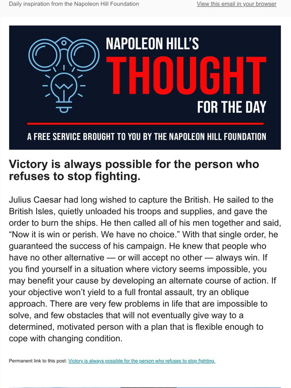 Napoleon Hill Foundation: Napoleon Hill's Thought for the Day | Milled