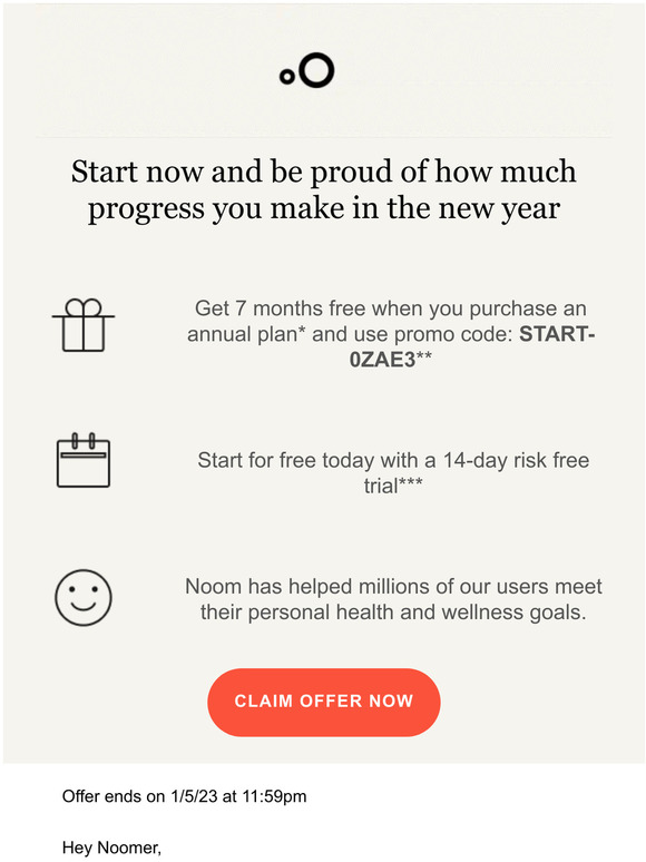 noom: 7 months free*, right in time for a whole new year 🙏 | Milled