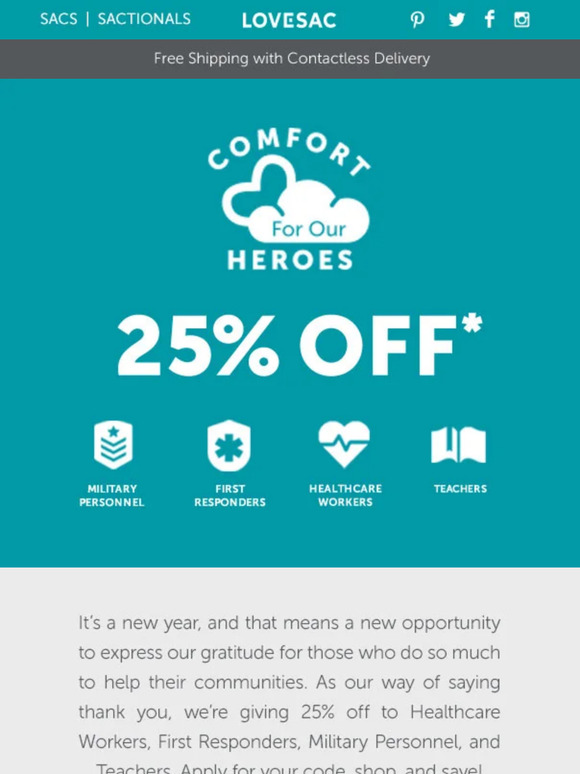 LoveSac: We're All About the Gratitude – 25% Off for Our Heroes! | Milled