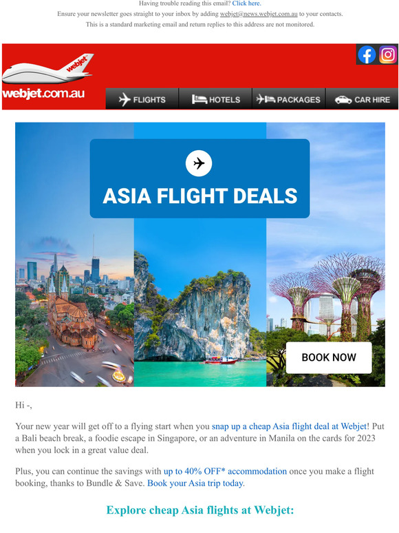 Webjet: Asia flight deals! $230 one-way to Singapore | Milled