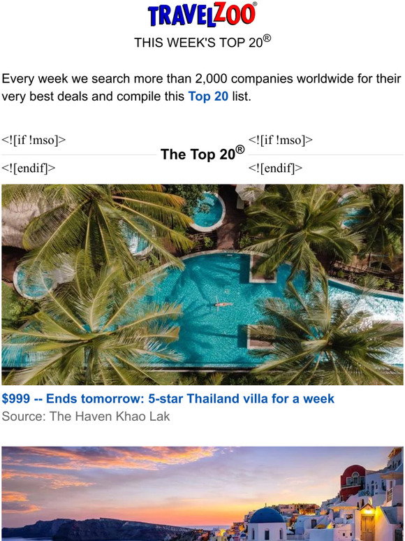 Travelzoo: This Week's Top 20 | Milled