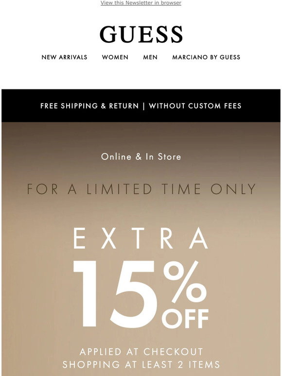 GUESS?: It's now or never: Extra 15% off your faves | Milled