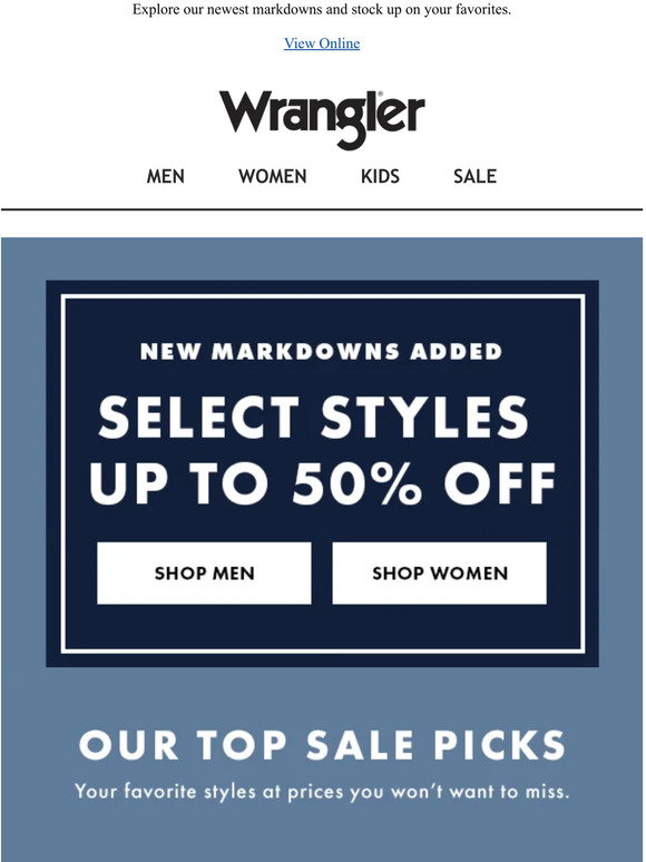 Wrangler Email Newsletters: Shop Sales, Discounts, and Coupon Codes