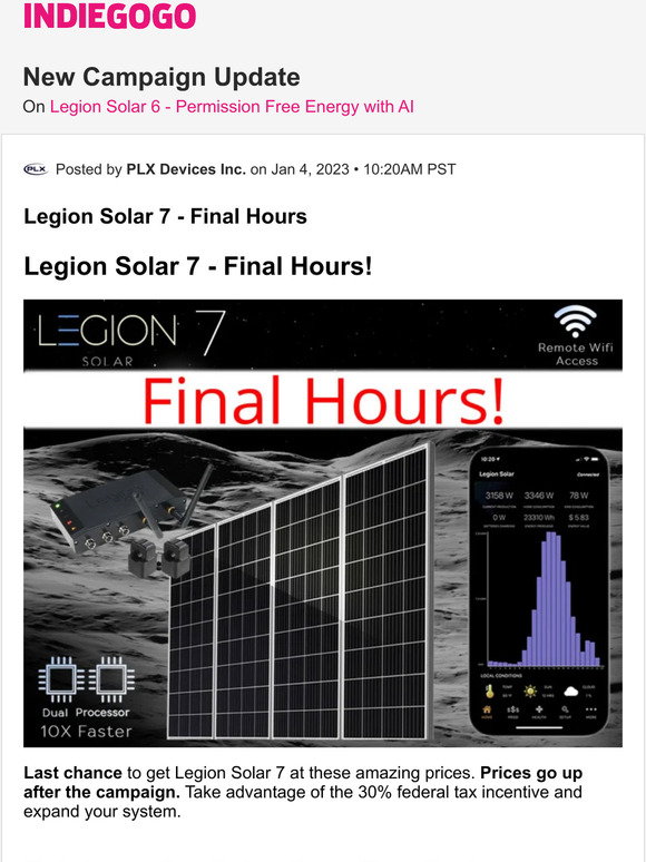 Indiegogo: 📢 Update #14 from Legion Solar 6 - Permission Free Energy ...
