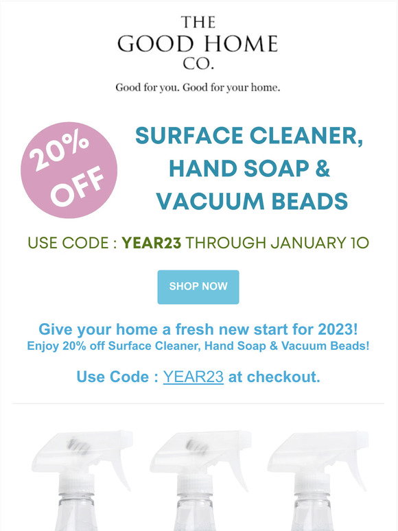 The Good Home Company: 20% Off Surface Cleaner, Hand Soap & Vacuum ...