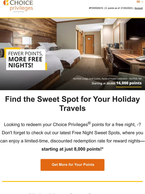 Choice Hotels: Sweet Offer: Fewer Points for More Free Nights Ends Soon ...