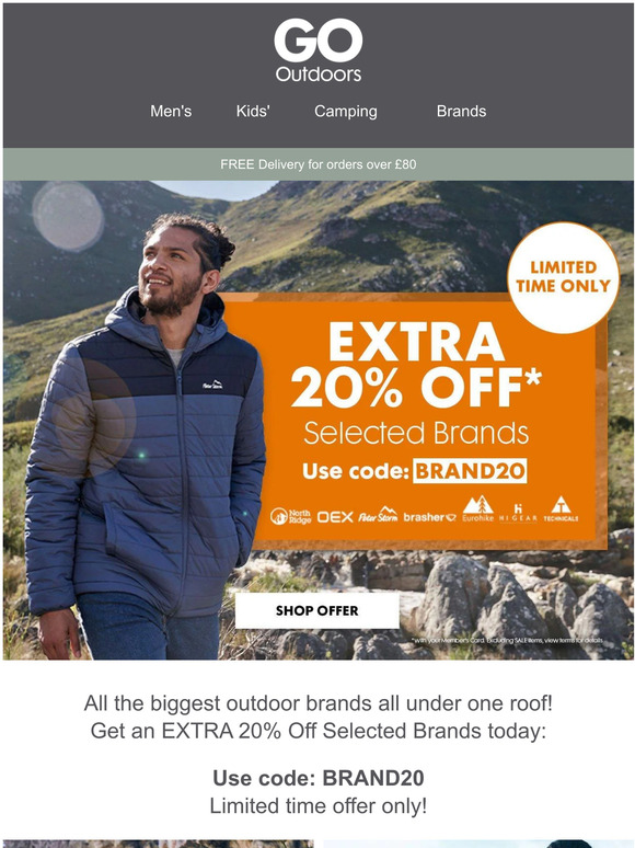 Go Outdoors: EXTRA 20% Off Selected Brands | Milled