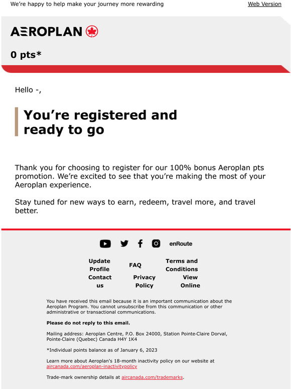 Air Canada: Congratulations on registering for your Aeroplan promotion ...