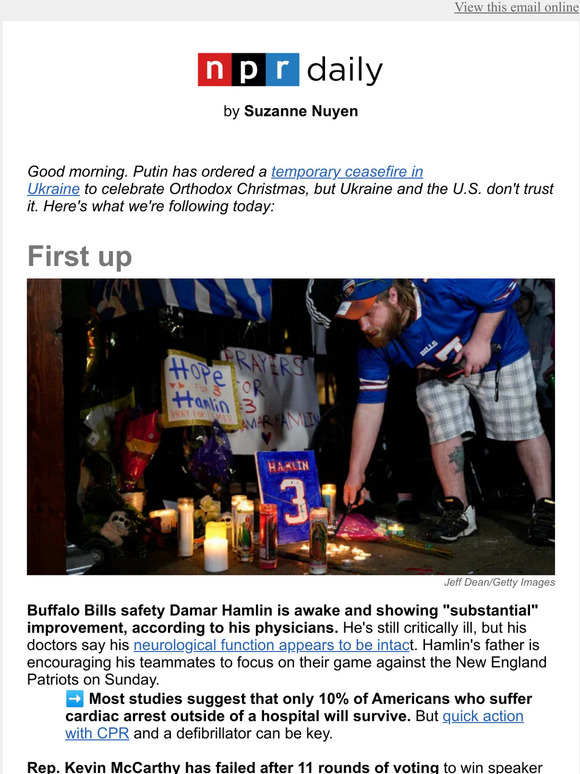 NPR: Quick action is crucial with cardiac arrest; a ceasefire in ...